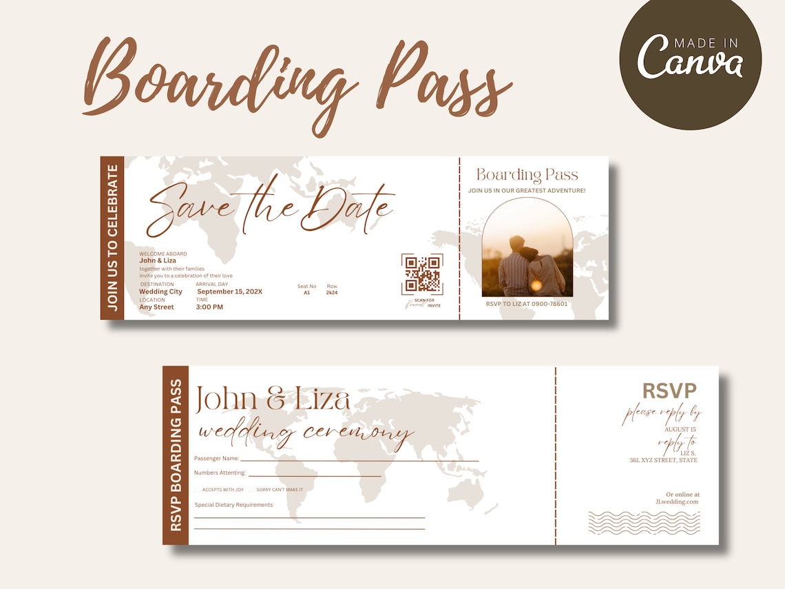 Destination Wedding Invitation, Boarding Pass Invitation, Printable ...