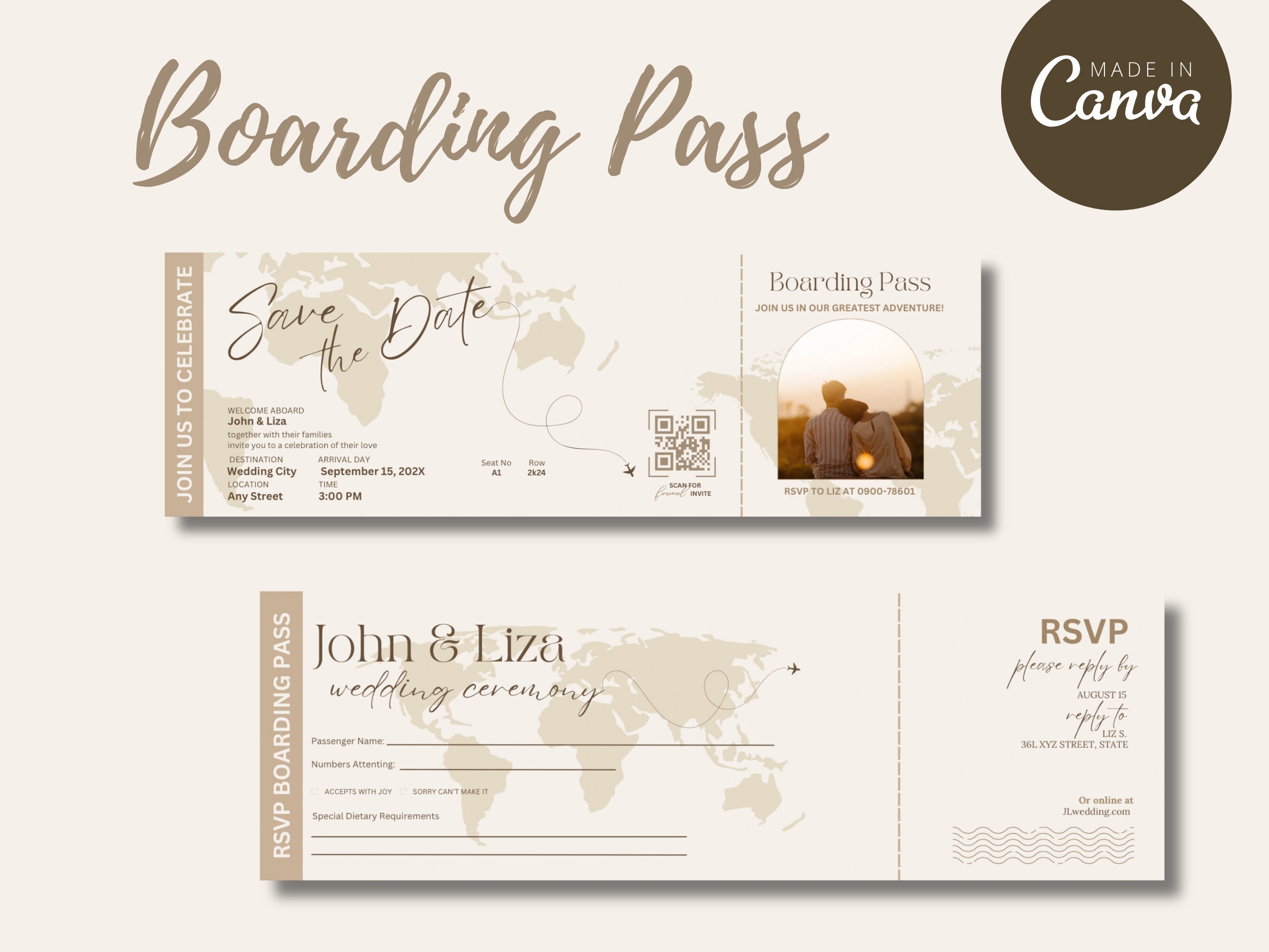 Destination Wedding Invitation, Boarding Pass Invitation, Printable ...