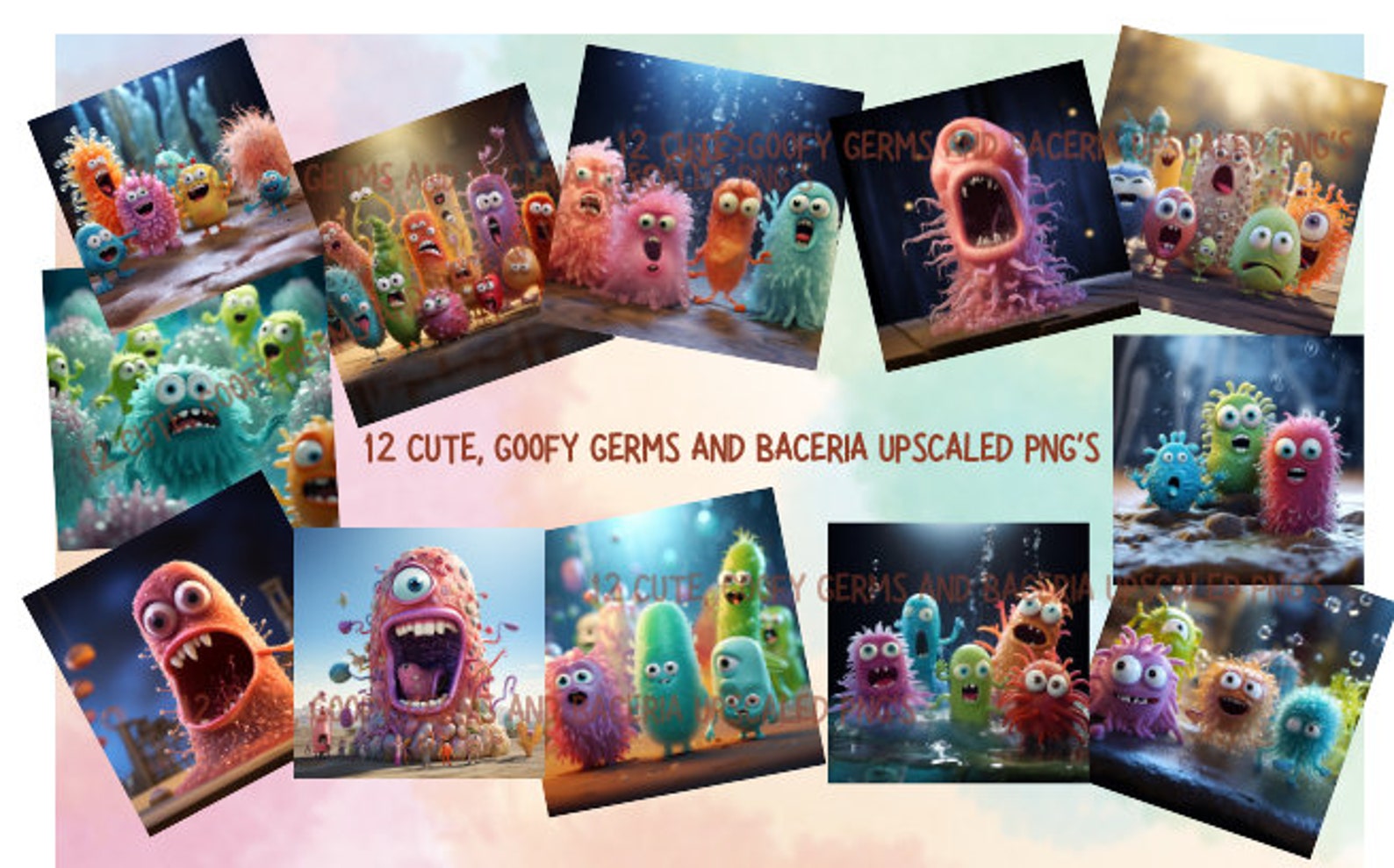 12 Germs and Bacteria Cute Funny Goofy Crazy Unique Clipart Sublimation ...