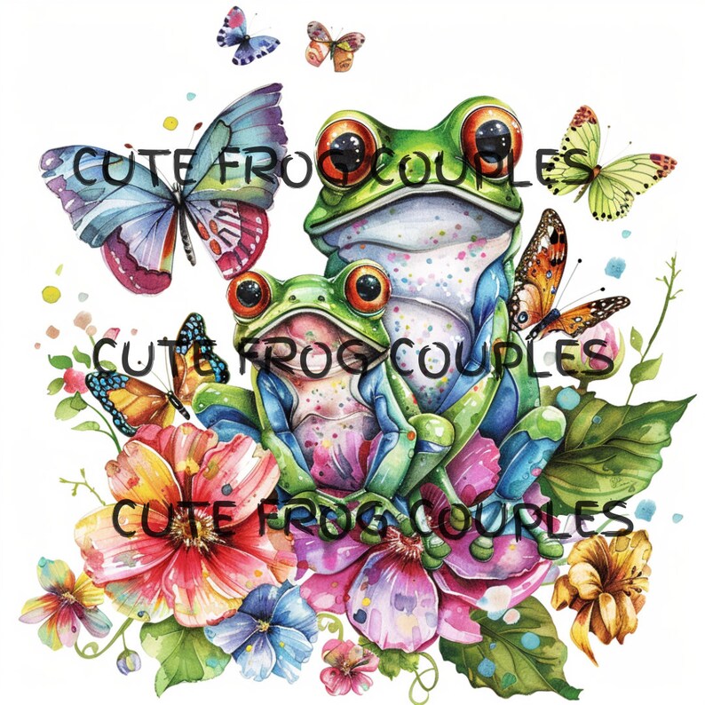 12 Cute Frog Couples Instant Digital Download Watercolor Frog Print ...