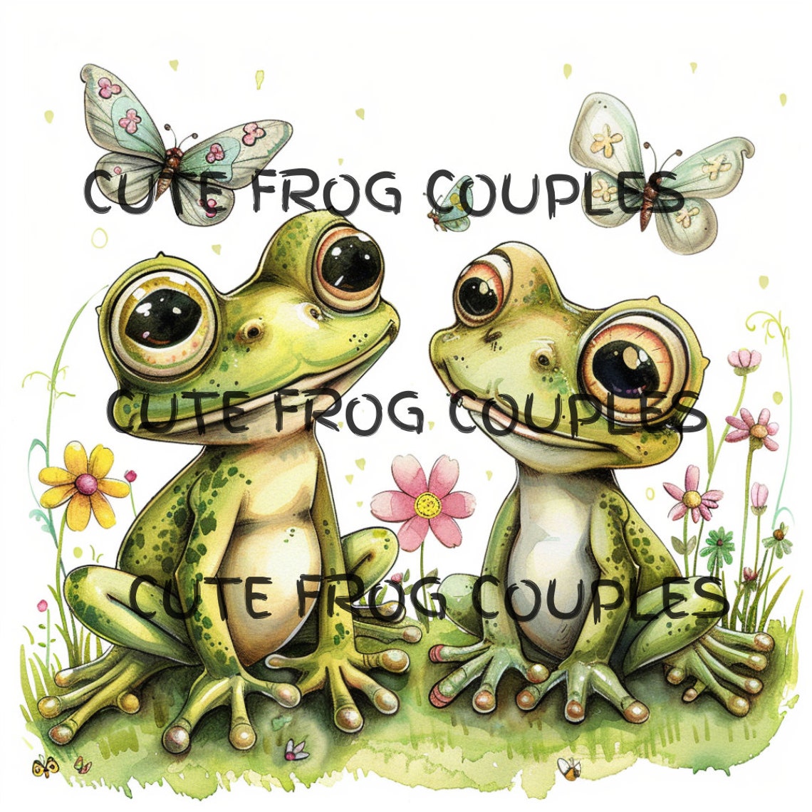 12 Cute Frog Couples Instant Digital Download Watercolor Frog Print ...