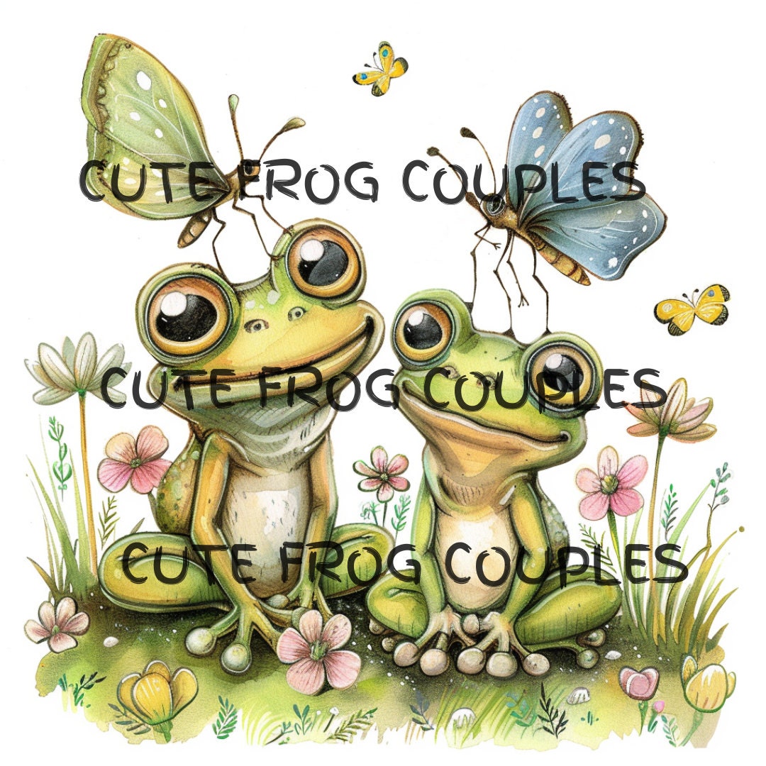 12 Cute Frog Couples Instant Digital Download Watercolor Frog Print ...