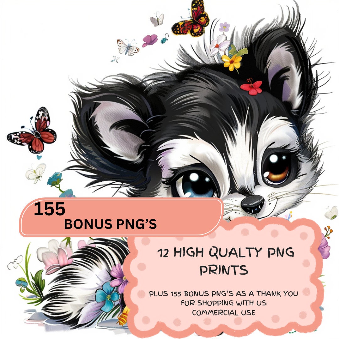 31 Instant Digital Download Cute Skunk With Flowers Commercial Use PNG ...