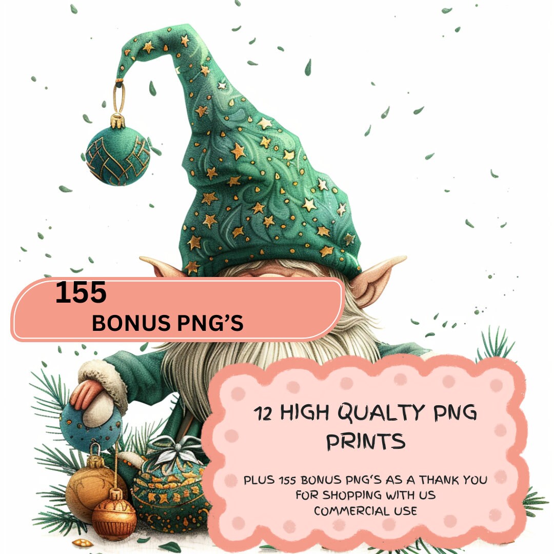 12 Instant Digital Download Watercolor Christmas Gnome, Commercial Use ...