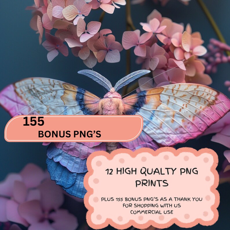 12 Moth Print Realistic Moth Commercial Use Moth Art Unique Moth Flower ...