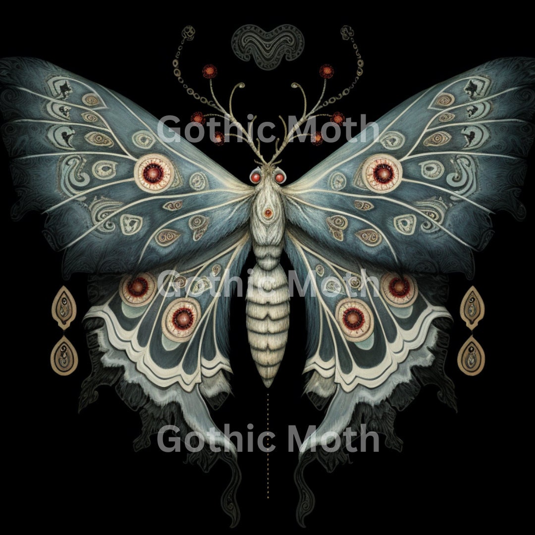 Gothic Moth Wall Art Instant Download Moth Poster Watercolor Gothic Moth Printable PNG Beautiful ...