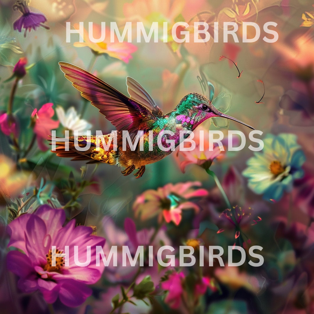 12hummingbird PNG Wall Art Living Room Decor Hummingbird With Flower ...