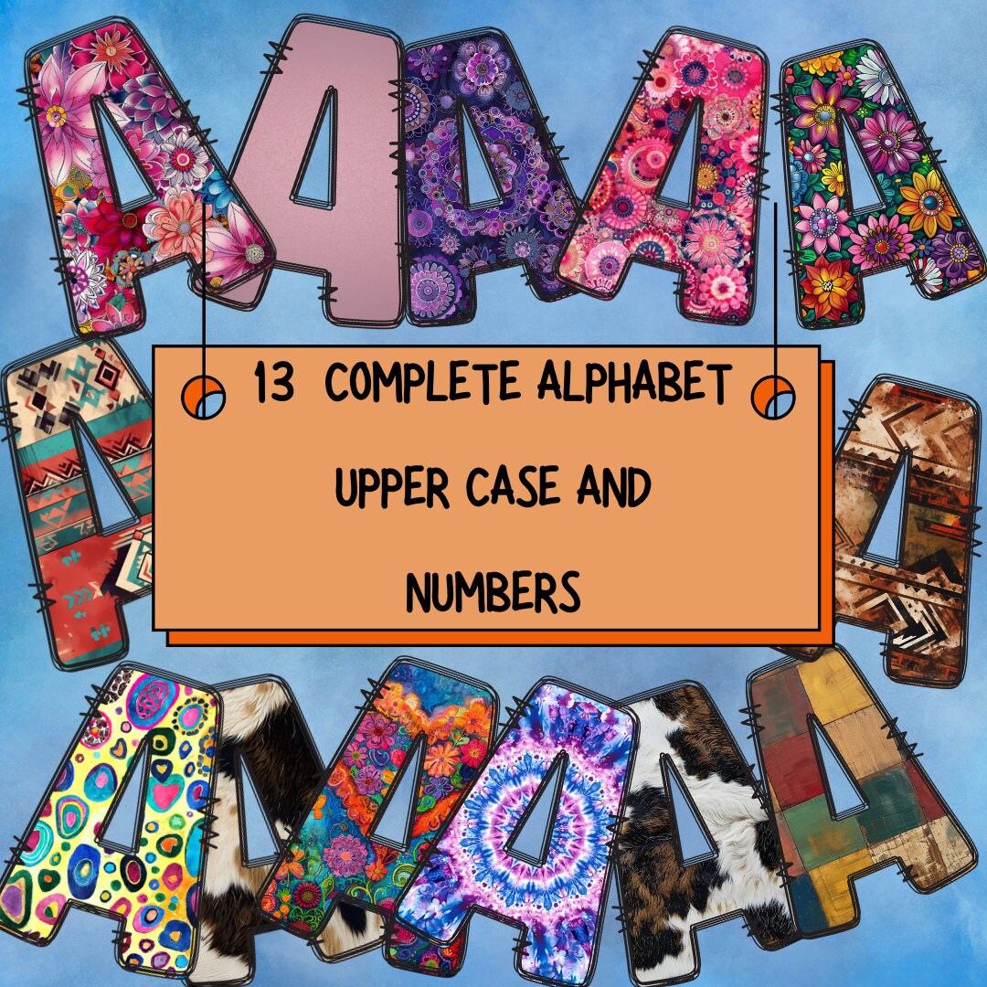 13 Sets Doodle Letters Boho Hand Drawn Doodle Mandala Flower Alpha ...