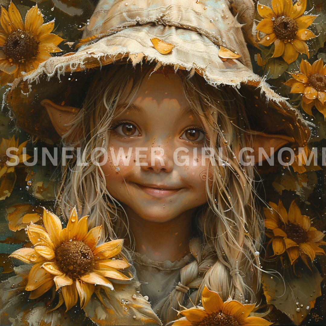 12 Sunflower Gnome Girl Cottagecore Sunflower Gnome Realistic Girl ...