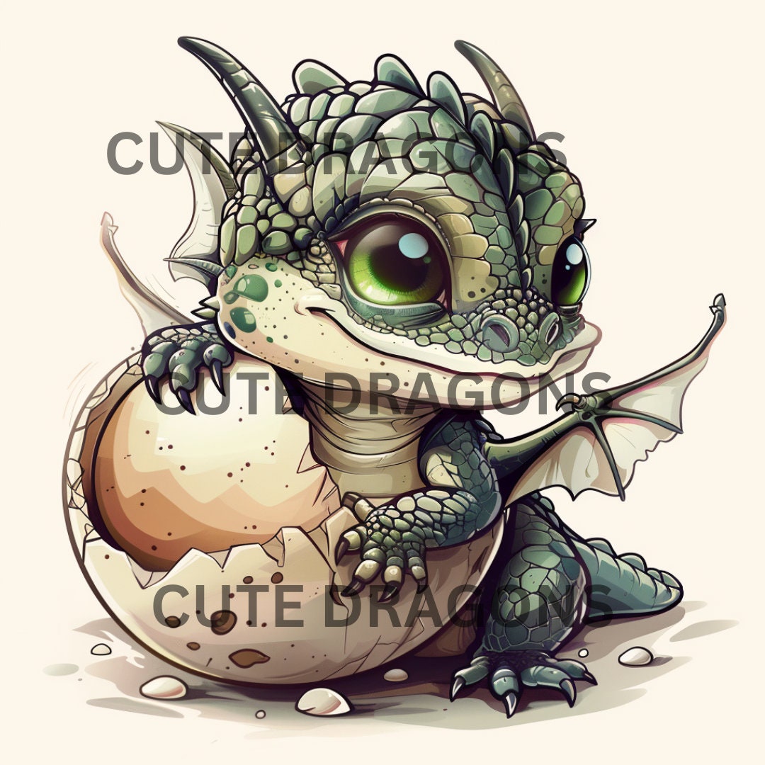 Hatching Dragon PNG Cute Dragon Print Reading Dragon Nursery Art for ...