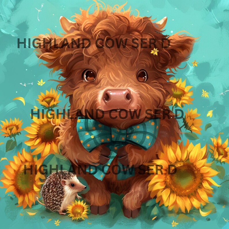 12 Cottage Core Fluffy Highland Cow PNG Nursery Print Highland Cow ...