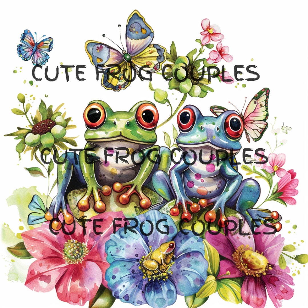 12 Cute Frog Couples Instant Digital Download Watercolor Frog Print ...
