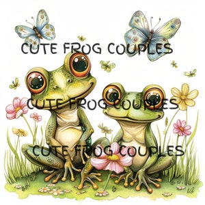 12 Cute Frog Couples Instant Digital Download Watercolor Frog Print ...
