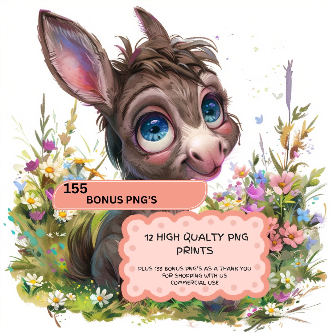 12 Cute Donkey Instant Download Watercolor Donkey Print Donkey With ...