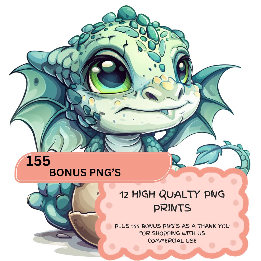 Hatching Dragon PNG Cute Dragon Print Reading Dragon Nursery Art for ...