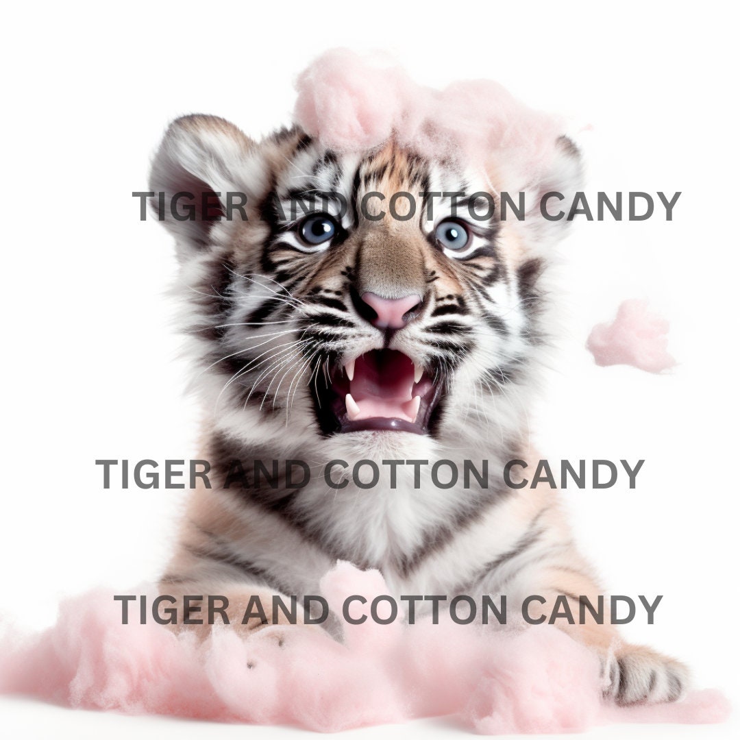 12 Tiger Print Cotton Candy PNG Tiger Nursery Poster for Child Bedroom Art White Tiger Lover ...