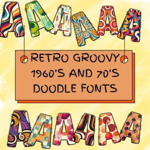 13 Sets Retro Doodle Letters Groovy 1960 Hand Drawn Doodle 1970 Alpha ...
