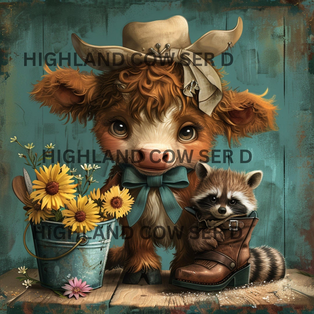 12 Cottage Core Fluffy Highland Cow PNG Nursery Print Highland Cow ...