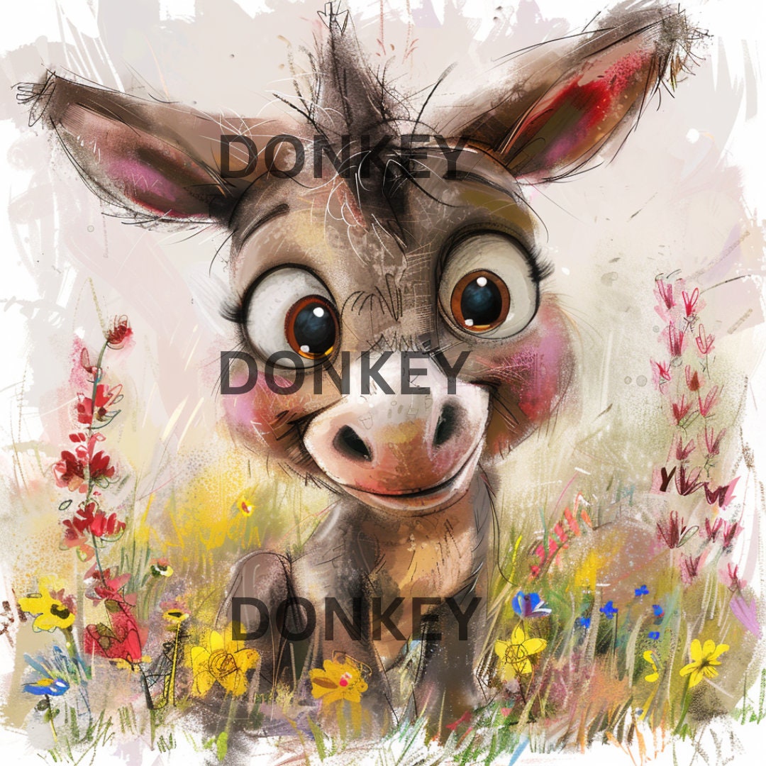 12 Cute Donkey Instant Download Watercolor Donkey Print Donkey With ...