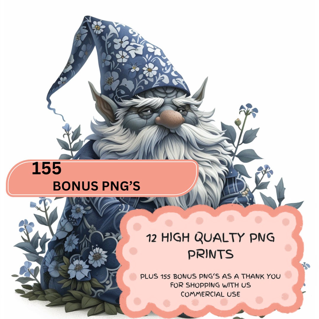 12 Instant Digital Download Watercolor Gnome, Commercial Use PNG Gnome ...