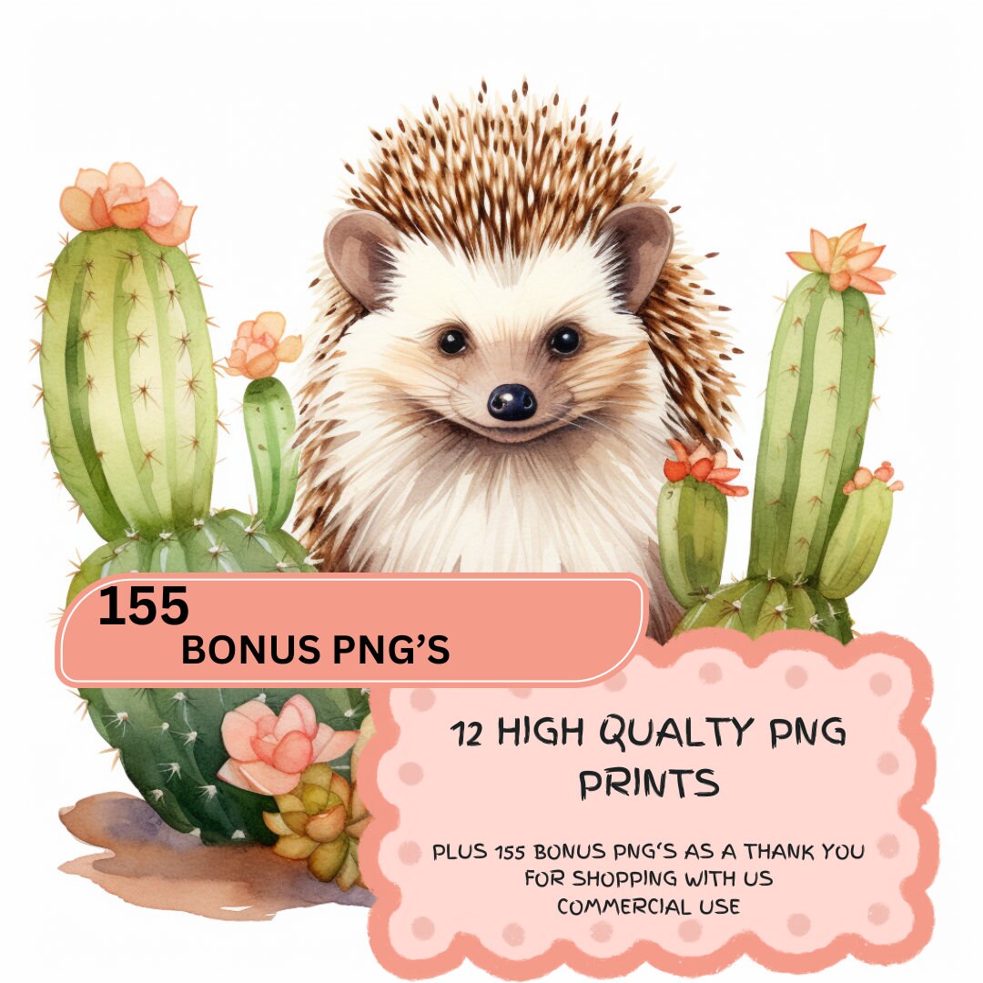 12 Hedge Hog Wall Art for Nursery Cute Hedgehog With Cactus Poster for ...