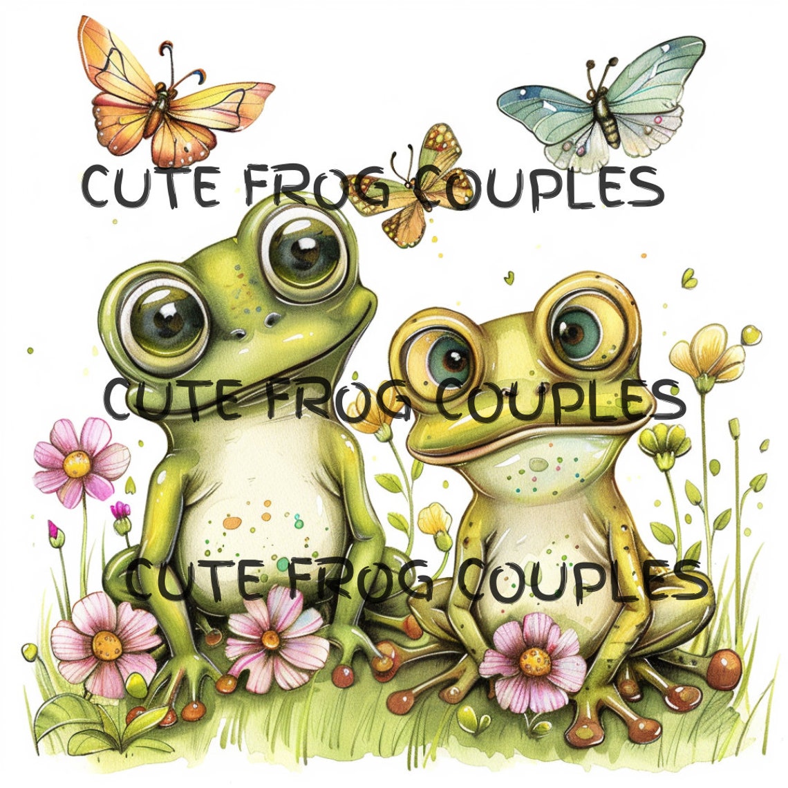 12 Cute Frog Couples Instant Digital Download Watercolor Frog Print ...