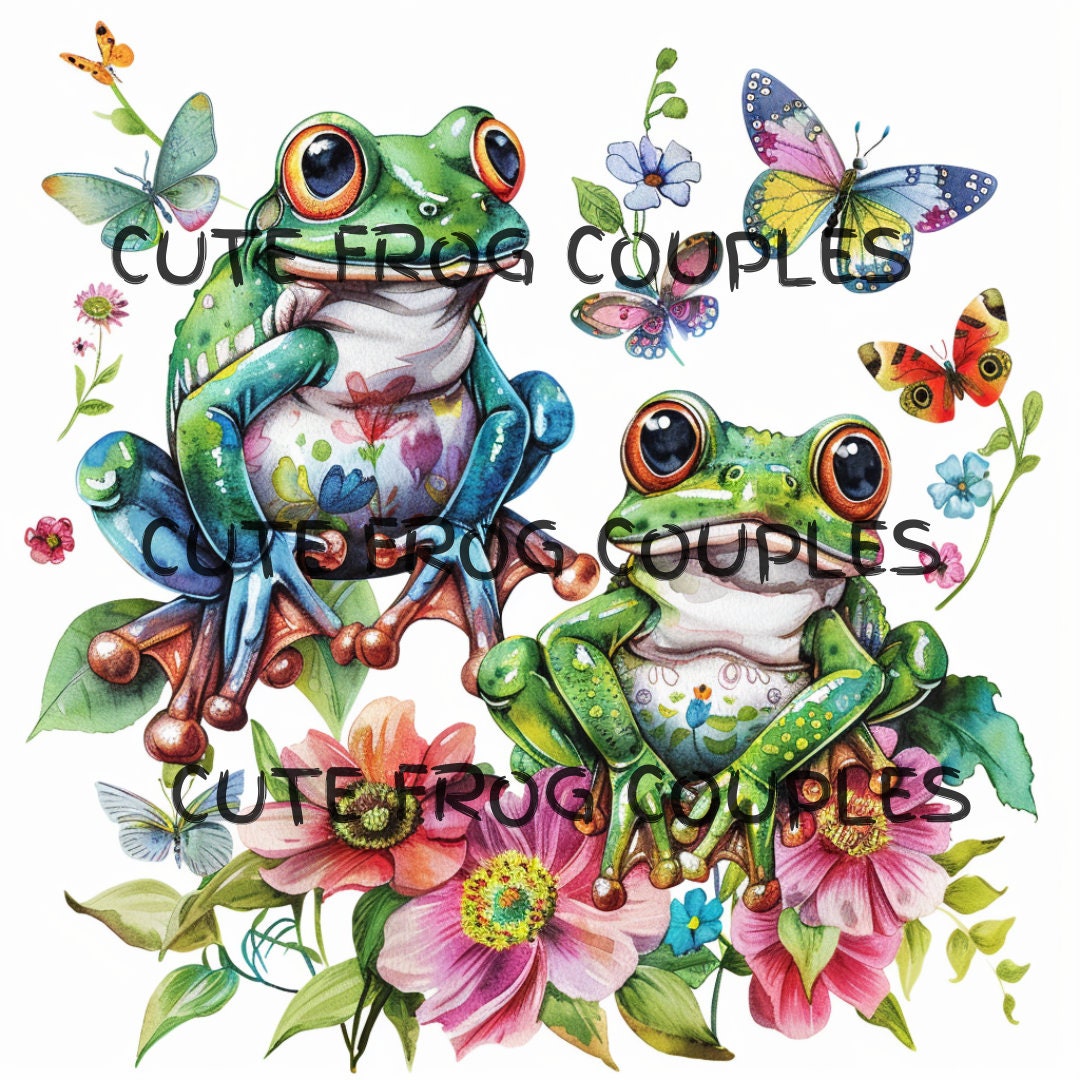 12 Cute Frog Couples Instant Digital Download Watercolor Frog Print ...