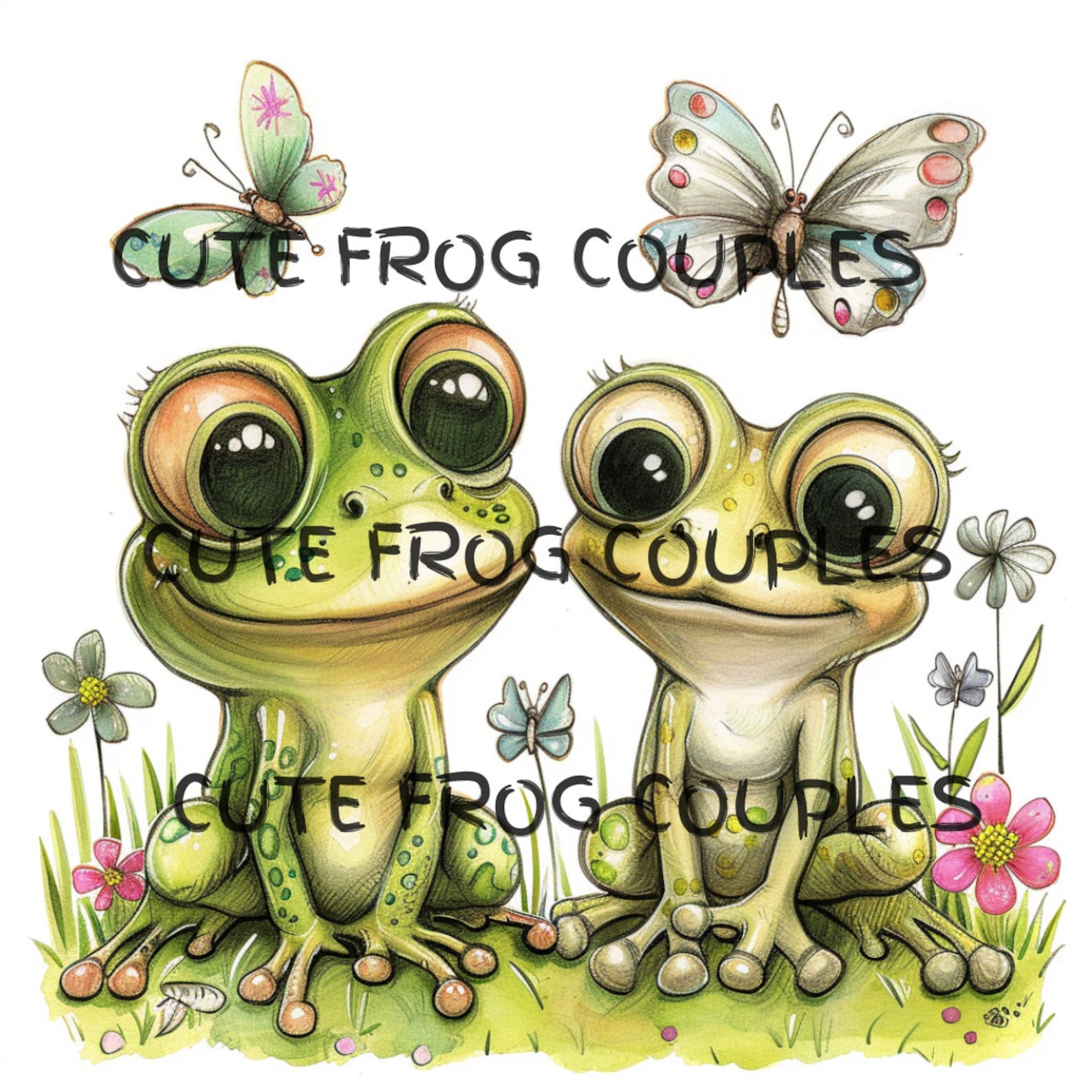 12 Cute Frog Couples Instant Digital Download Watercolor Frog Print ...