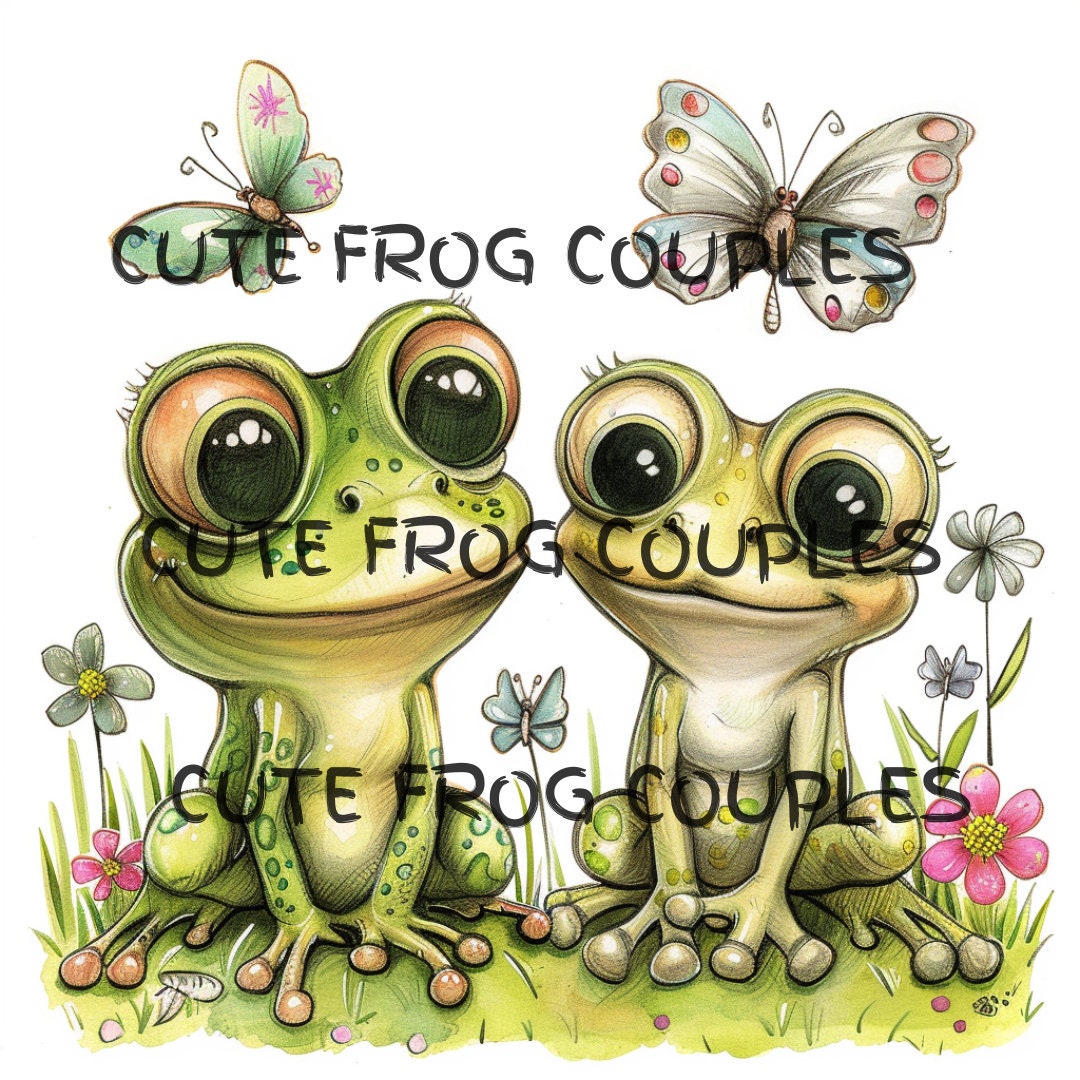 12 Cute Frog Couples Instant Digital Download Watercolor Frog Print ...