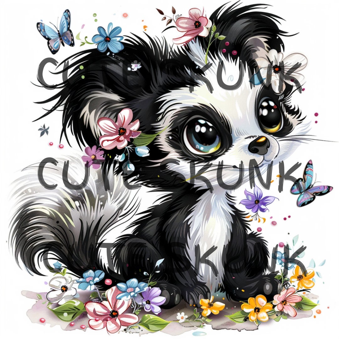 31 Instant Digital Download Cute Skunk With Flowers Commercial Use PNG ...