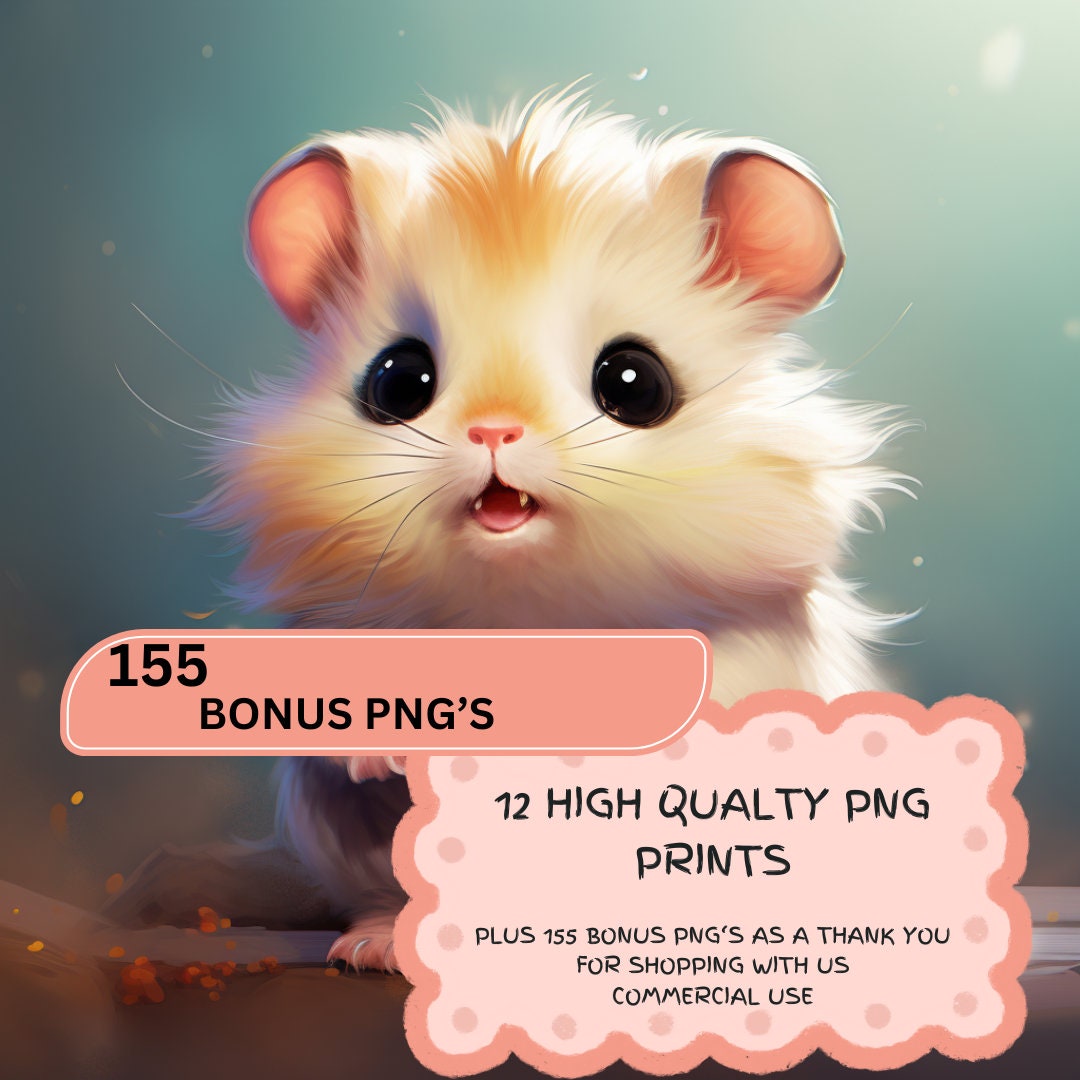 12 Fluffy Hamster Wall Art Cute Gerbil PNG Pet Hamster Lover Print of ...
