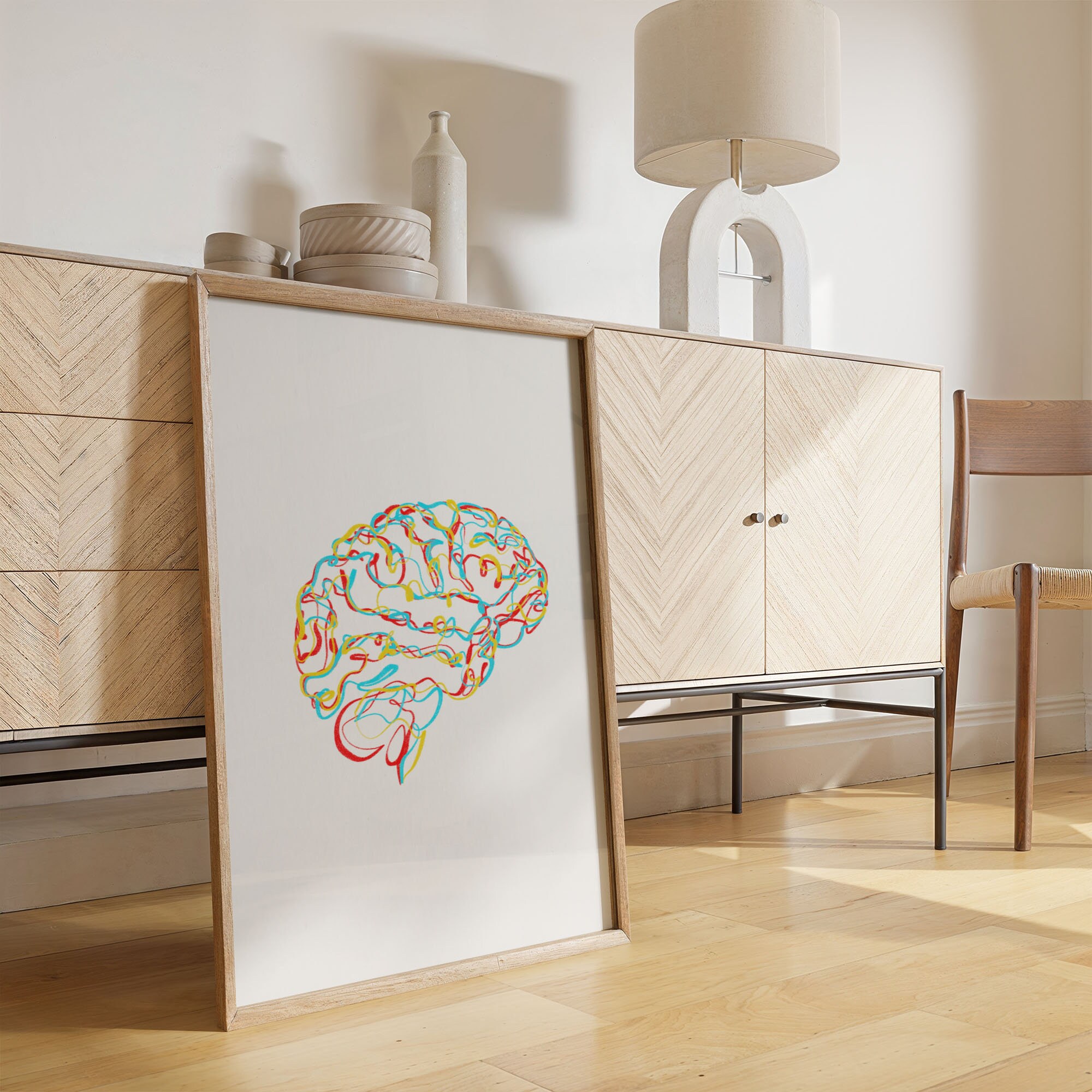 Side View Brain Line Art, Neurological Study Decor, Cerebral Art Print ...