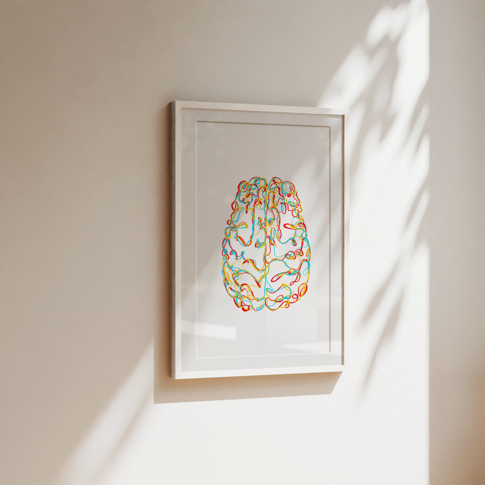 One Line Brain Painting Art Print, Abstract Colorful Cerebrum Poster ...