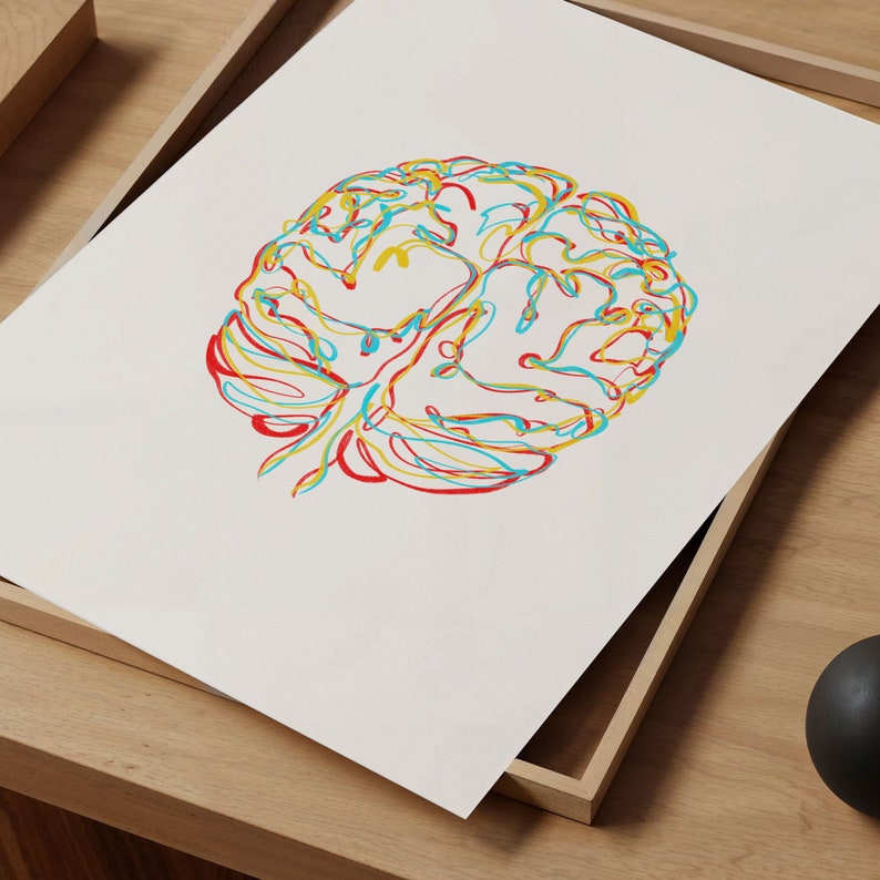 Abstract Brain Set of 3, Brain Line Art Drawing Bundle, Neuroscience ...