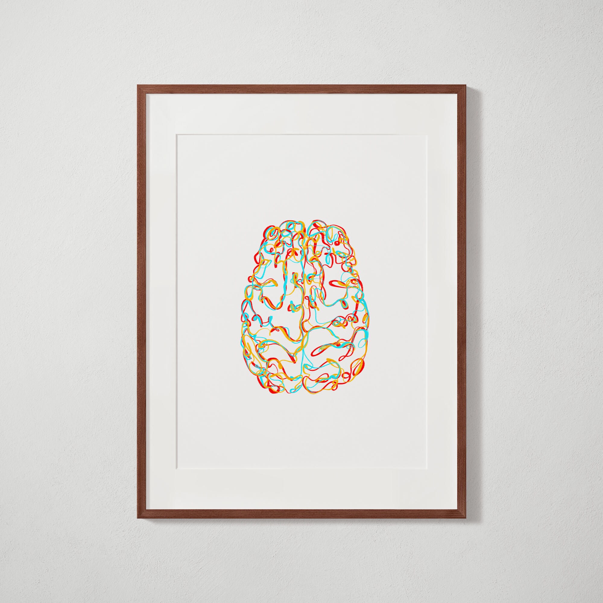 One Line Brain Painting Art Print, Abstract Colorful Cerebrum Poster ...