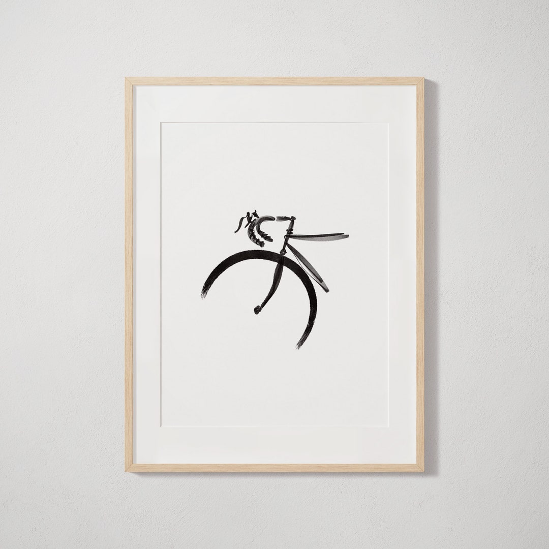 Minimalist Black Bicycle Frame Art Print, Watercolor Cycling Wall Art ...