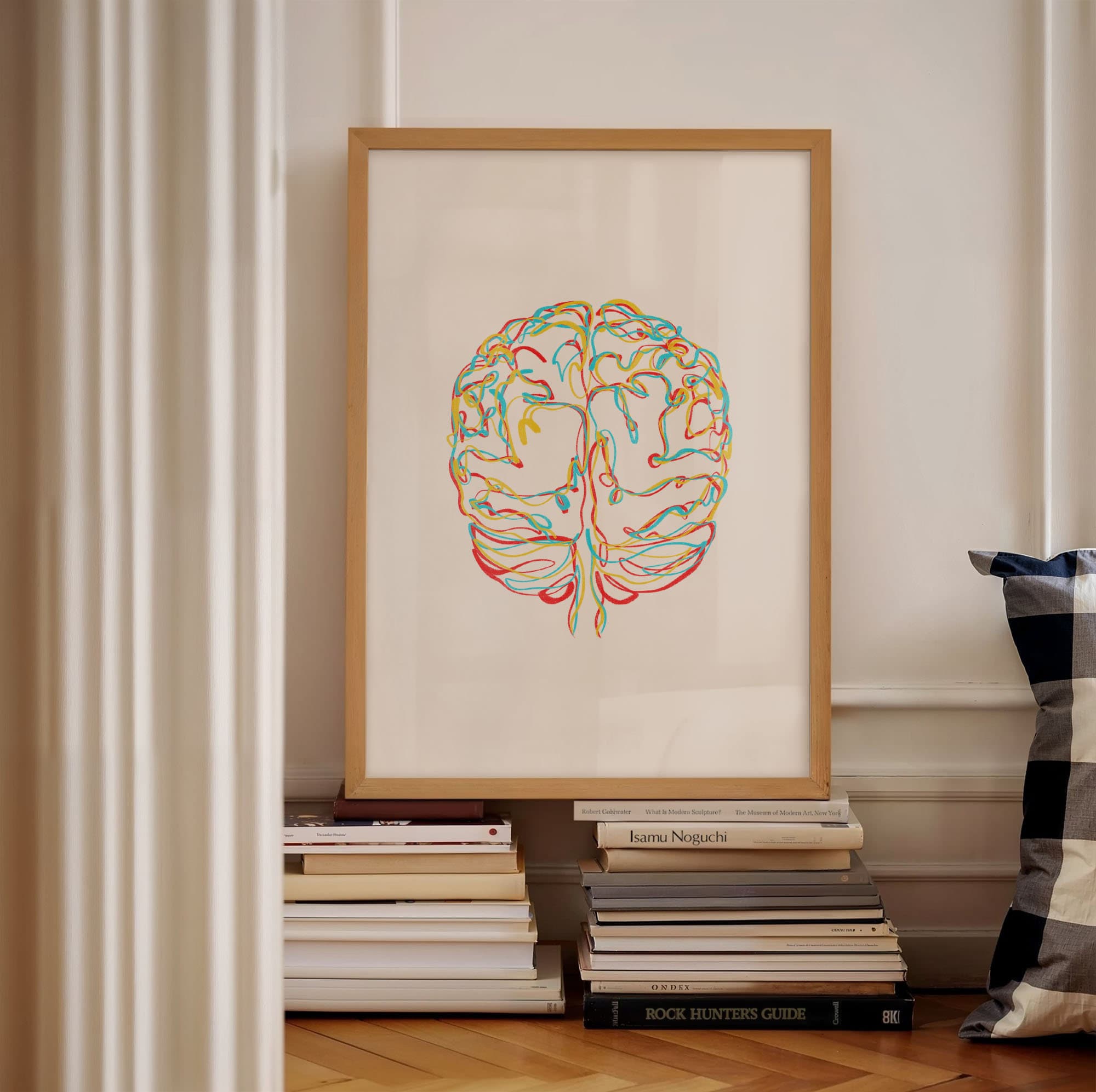 Front Brain Line Art, Abstract Brain Drawing, Vibrant Mind Illustration ...