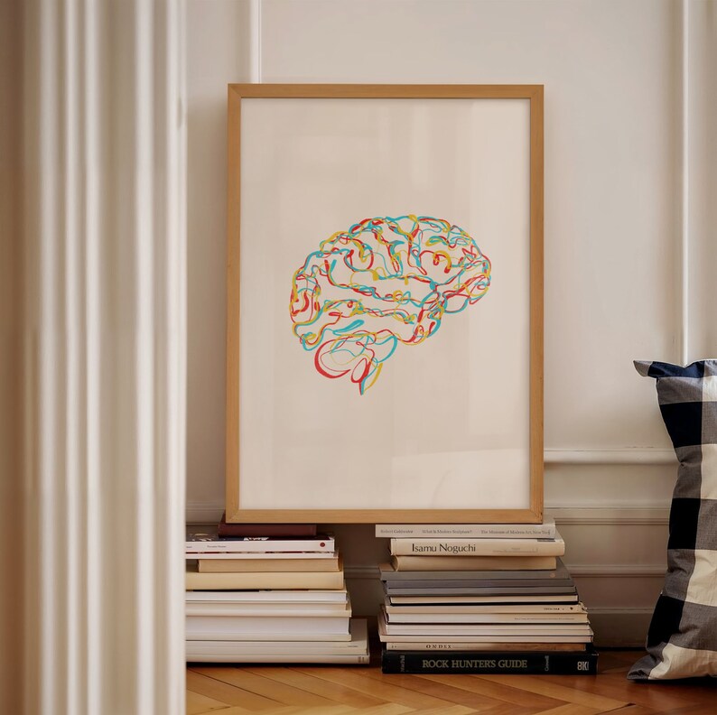 Side View Brain Line Art, Neurological Study Decor, Cerebral Art Print ...