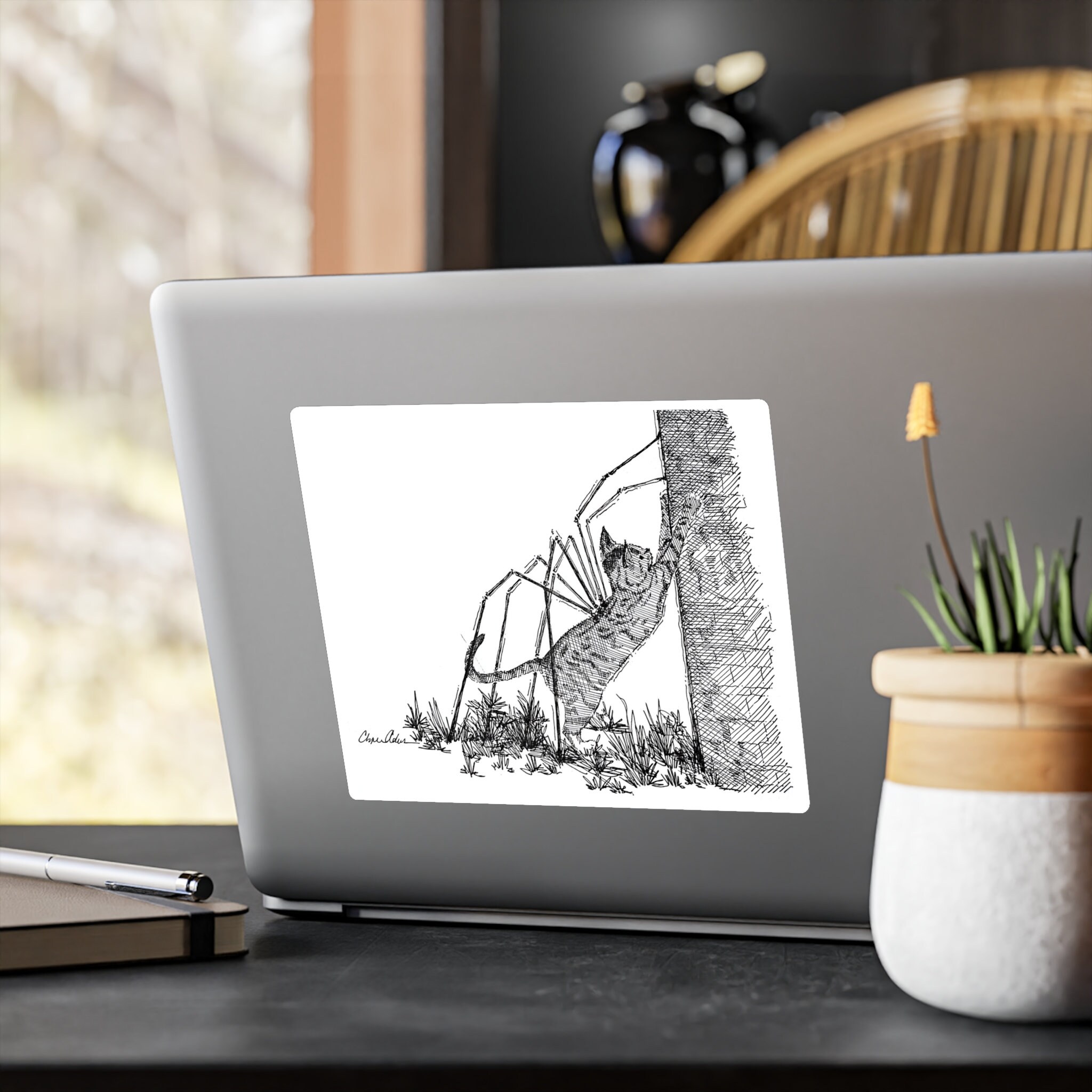 The Spider Cat Sticker | Fine Line Art, Crosshatching Style, Original ...