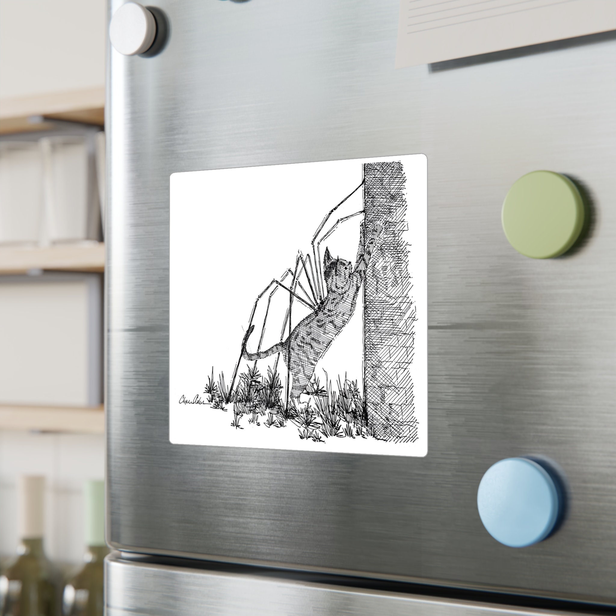 The Spider Cat Sticker | Fine Line Art, Crosshatching Style, Original ...