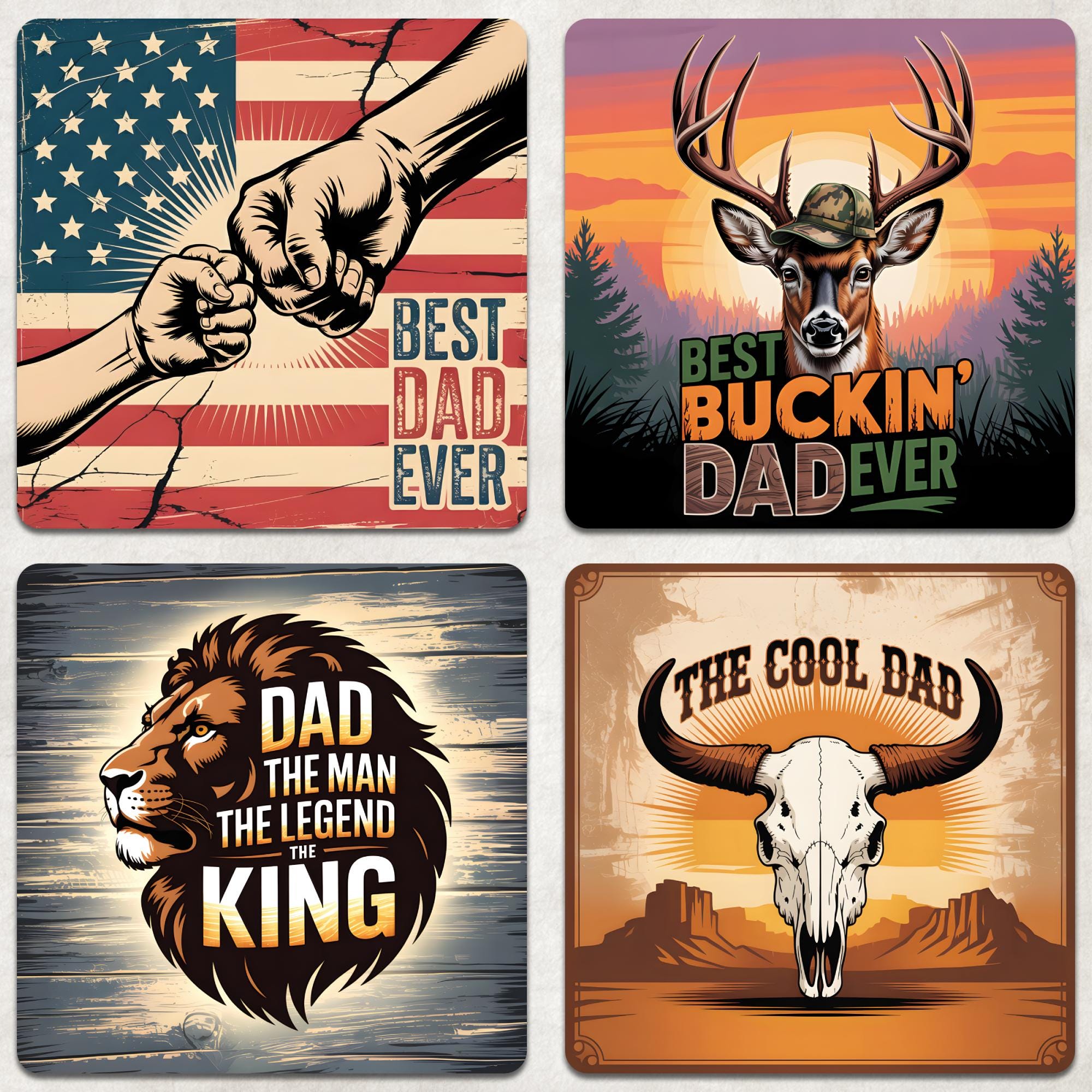 Best Dad Square PNG Bundle, Father's Day Square Coaster Sublimation ...