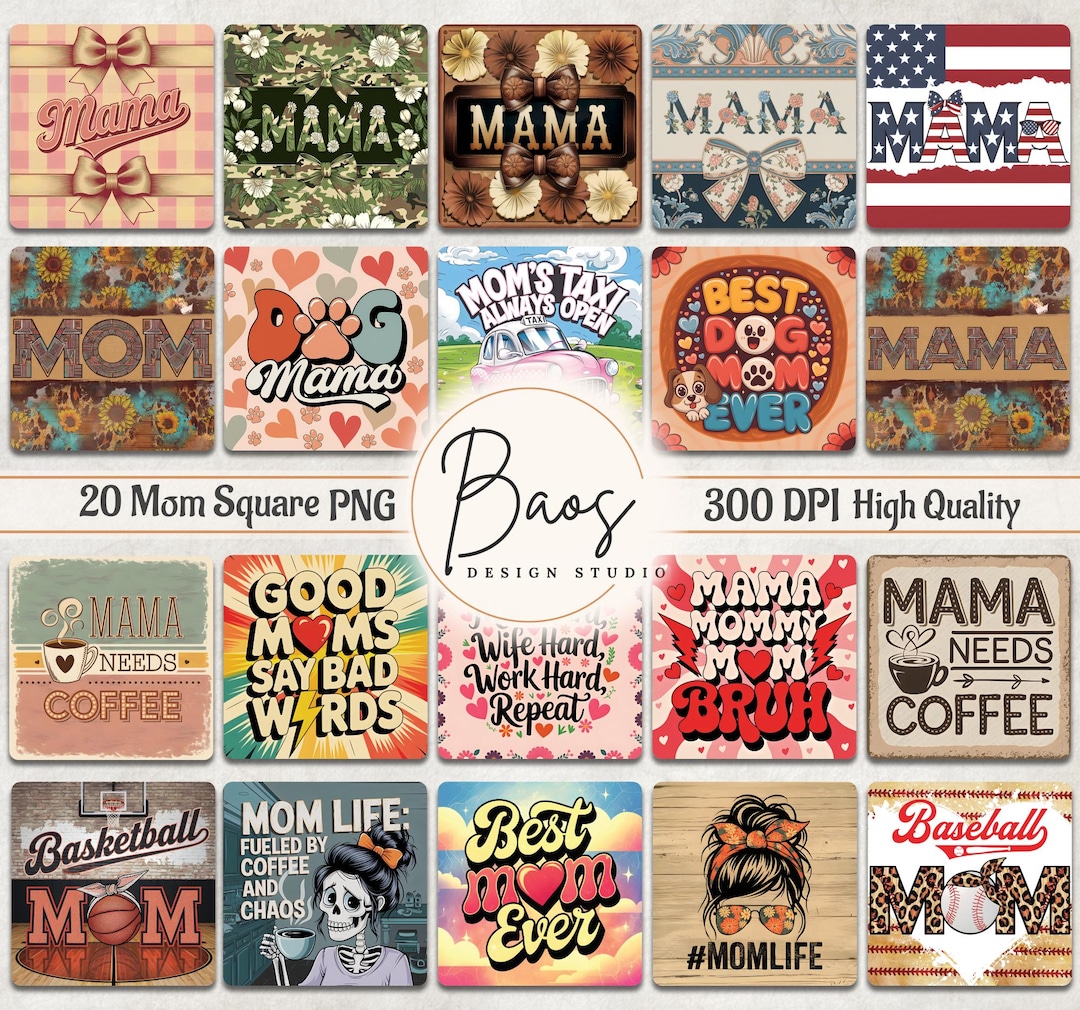 Mom Square PNG Bundle, Funny Mom Square Coaster Sublimation, Mama ...