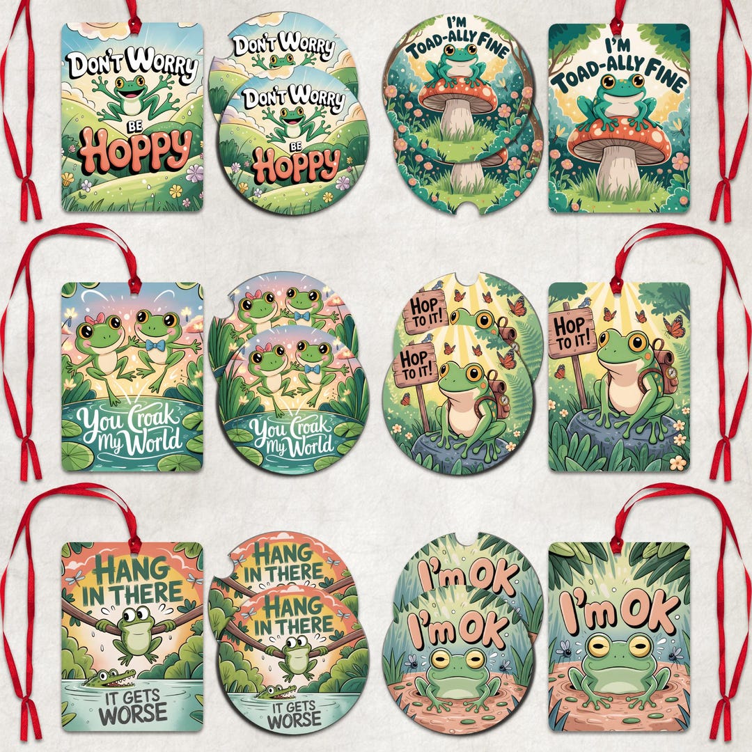 Frog Car Coaster Air Freshie Sublimation Set, Frog Qoutes Car Coaster ...
