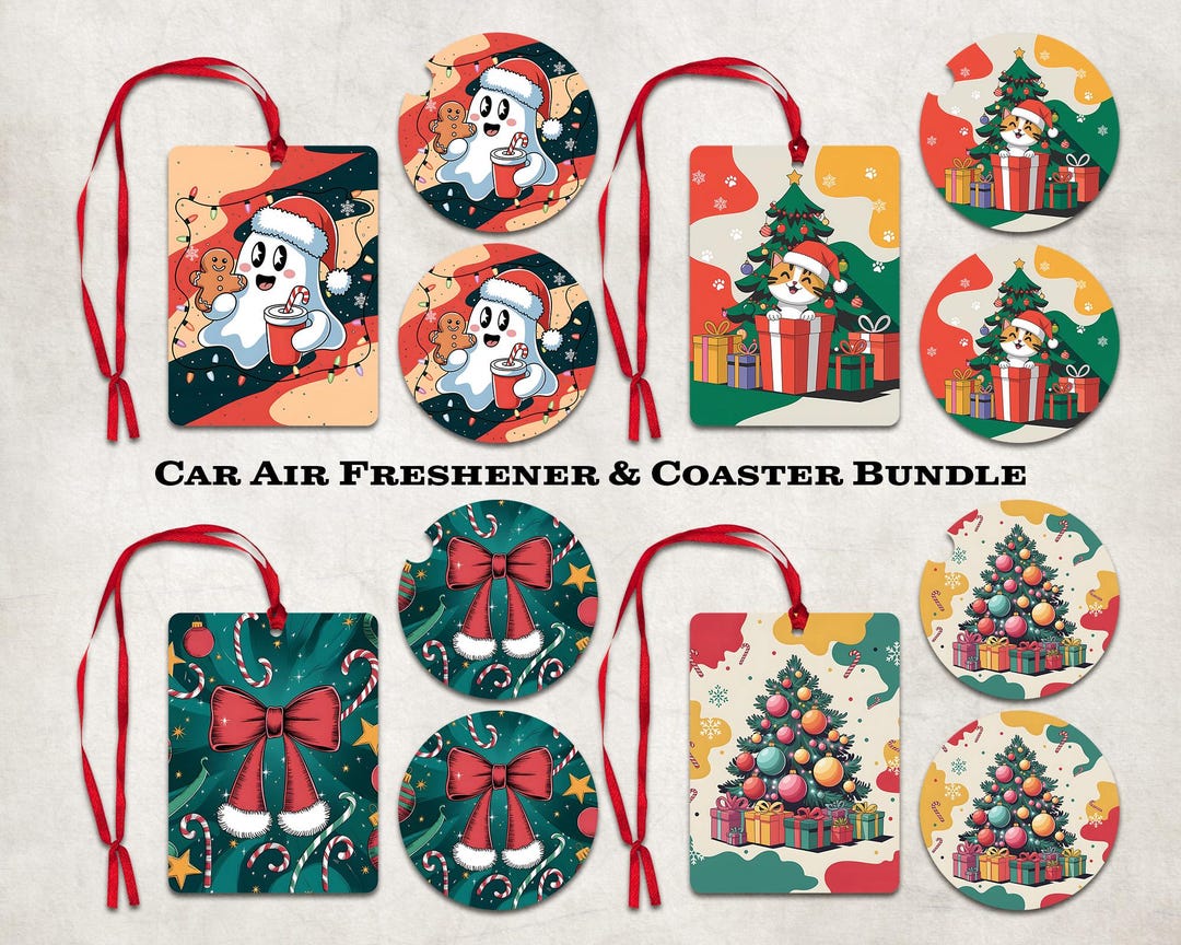 Christmas Car Air Freshener Car Coaster Sublimation Set, Christmas Air ...