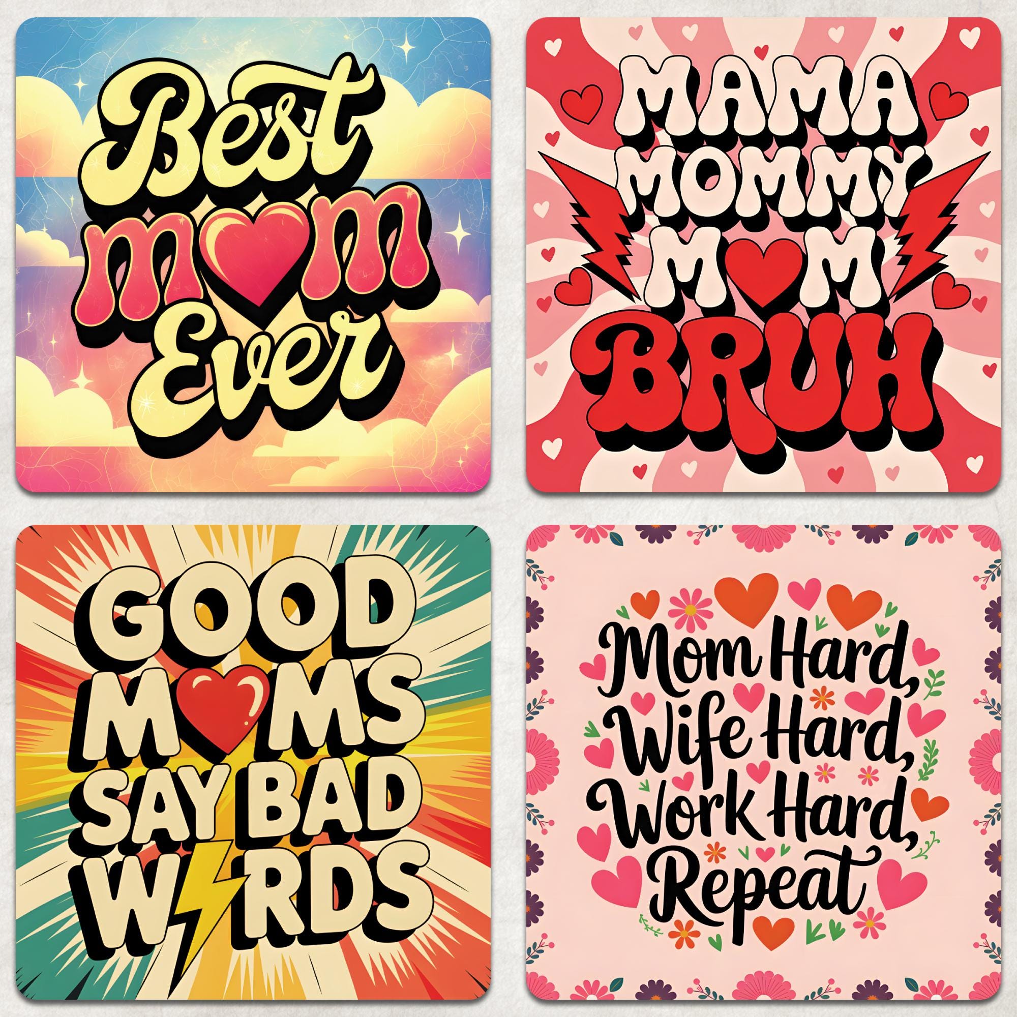 Mom Square PNG Bundle, Funny Mom Square Coaster Sublimation, Mama ...