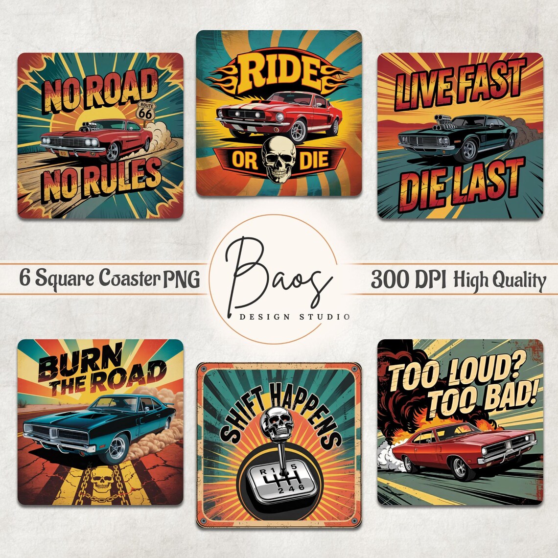 Muscle Car Square Coaster PNG, Hot Rod Quotes Square Coaster ...
