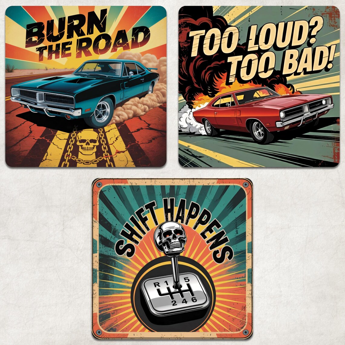 Muscle Car Square Coaster PNG, Hot Rod Quotes Square Coaster ...