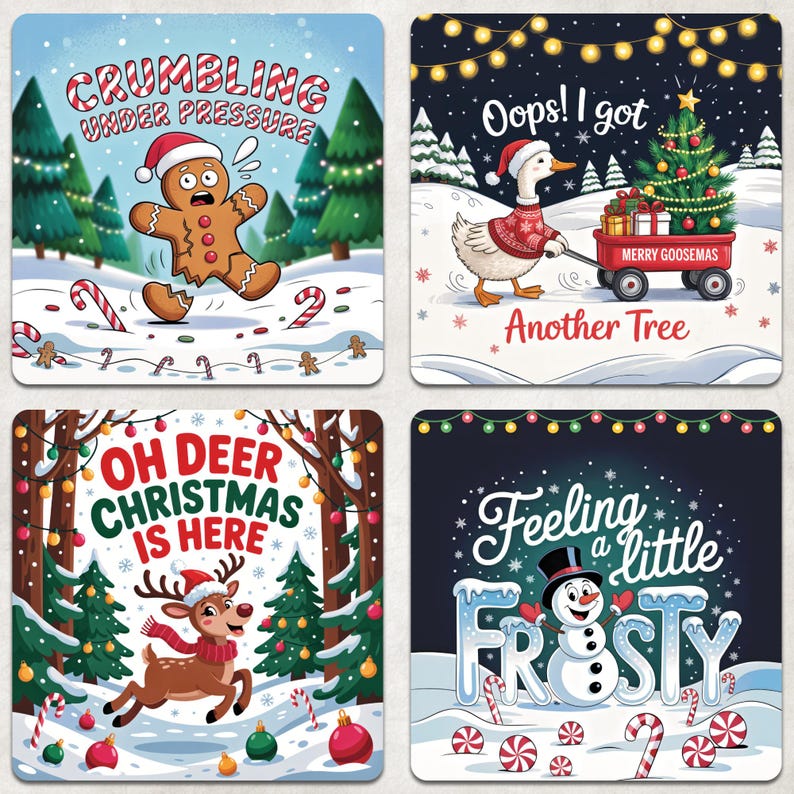 Funny Christmas Square Coaster PNG, Winter Holiday Square Coaster ...