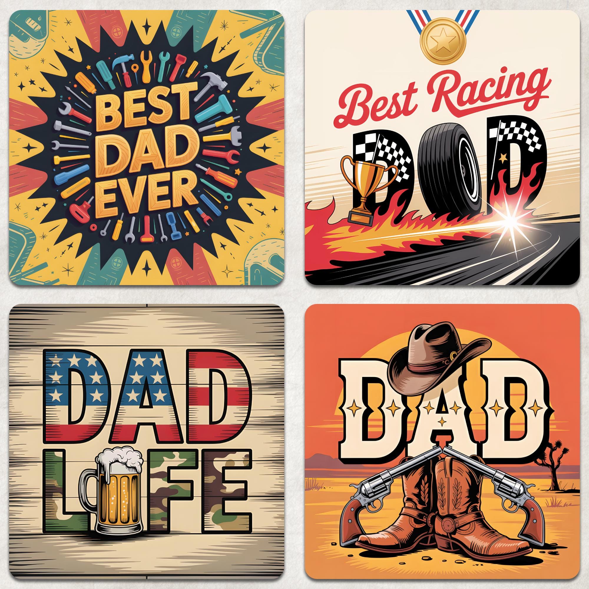 Best Dad Square PNG Bundle, Father's Day Square Coaster Sublimation ...
