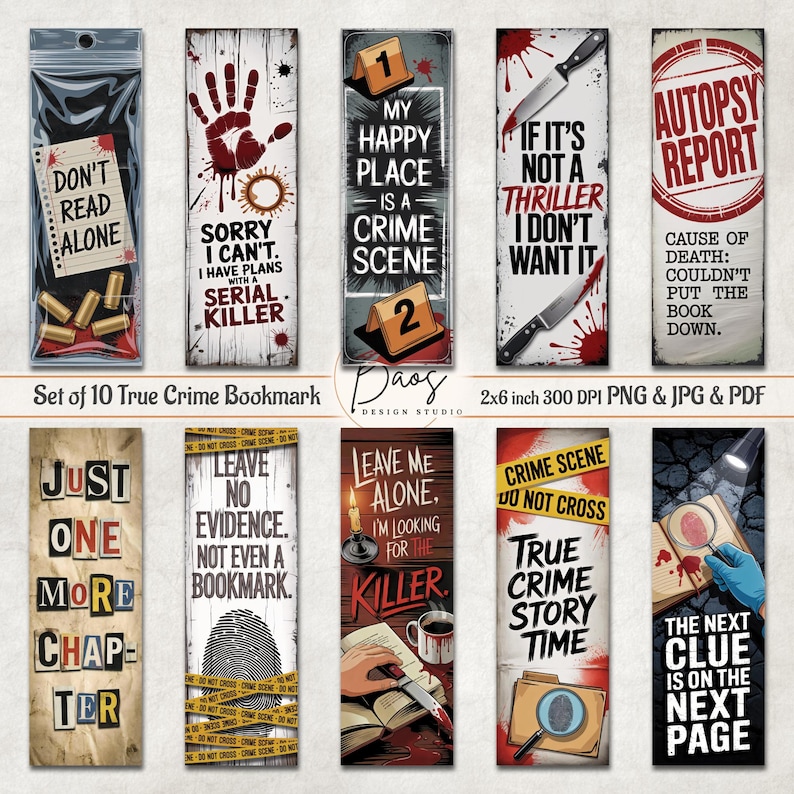 10 TRUE CRIME Bookmark Designs, Mystery Thriller Bookmark Sublimation ...